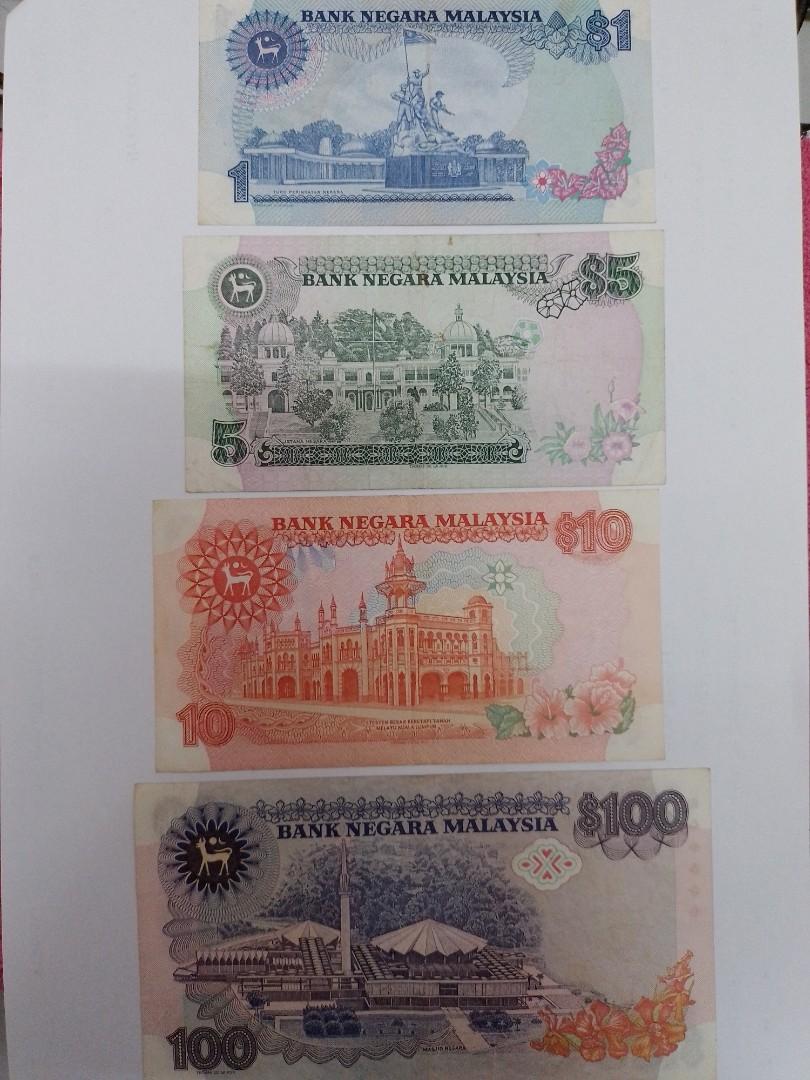 RM1, RM5, RM10, RM100, 5th Series Banknotes, 4 pieces, good condition ...