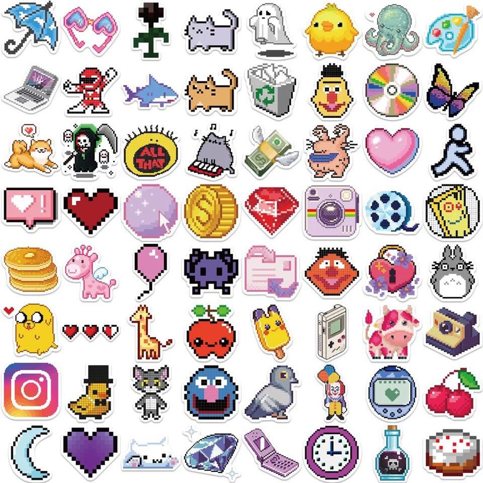 (Stickers) 50pc Pixel Art Cartoon Characters Pikachu Trendy Pancake ...