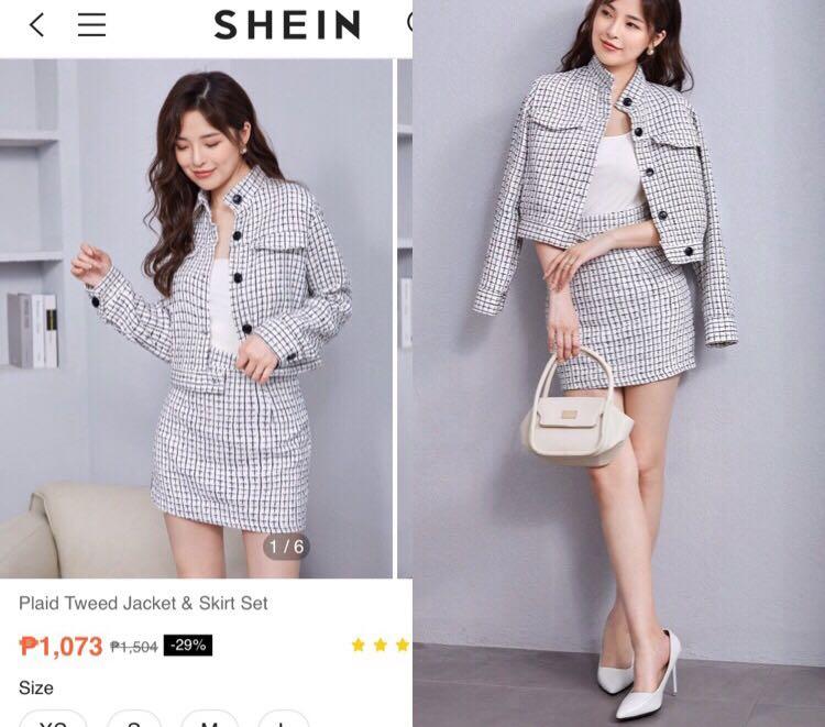 SHEIN TWEED COORDINATES BLAZER SKIRT, Women's Fashion, Dresses & Sets ...