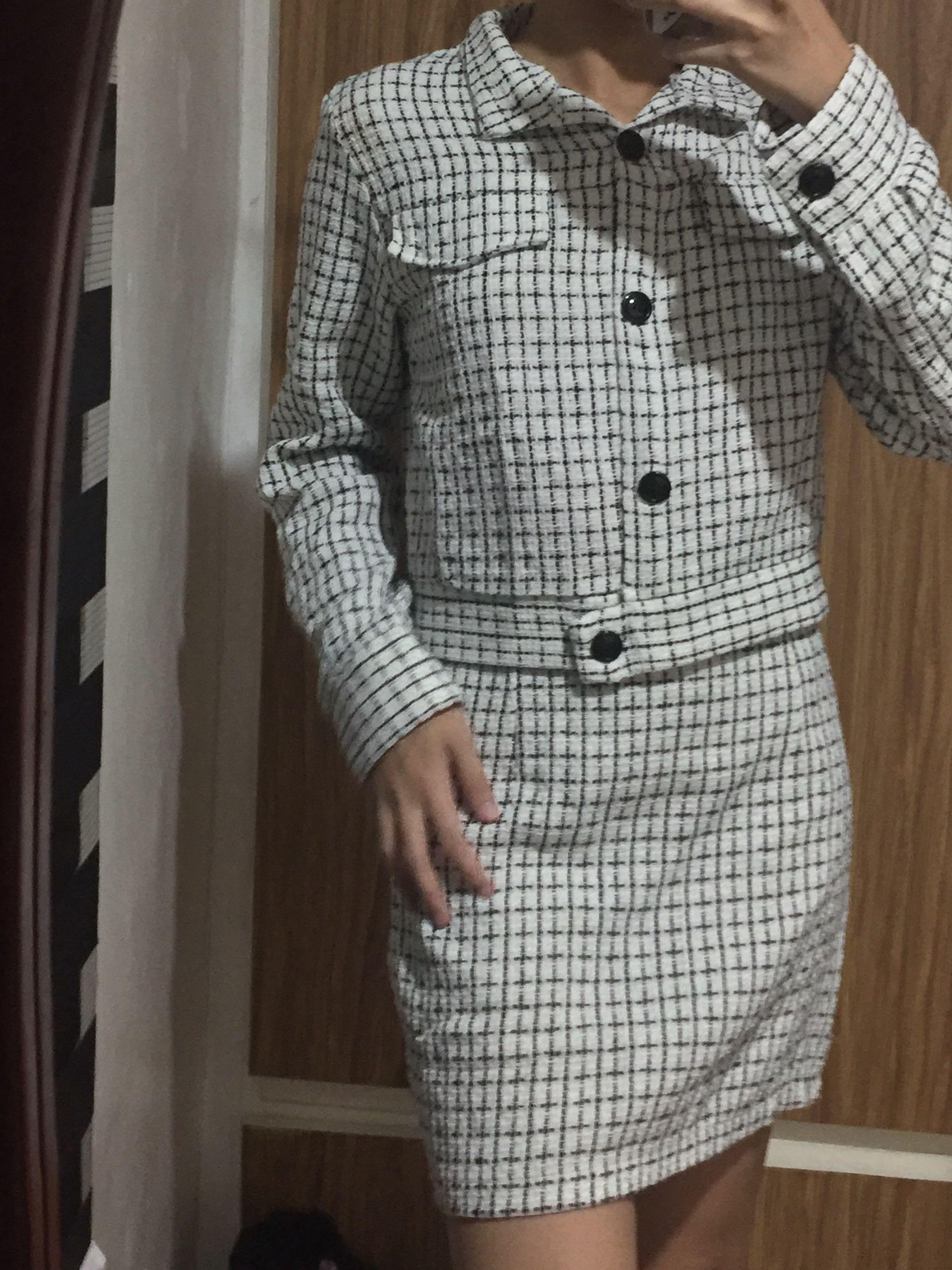 SHEIN TWEED COORDINATES BLAZER SKIRT, Women's Fashion, Dresses & Sets ...