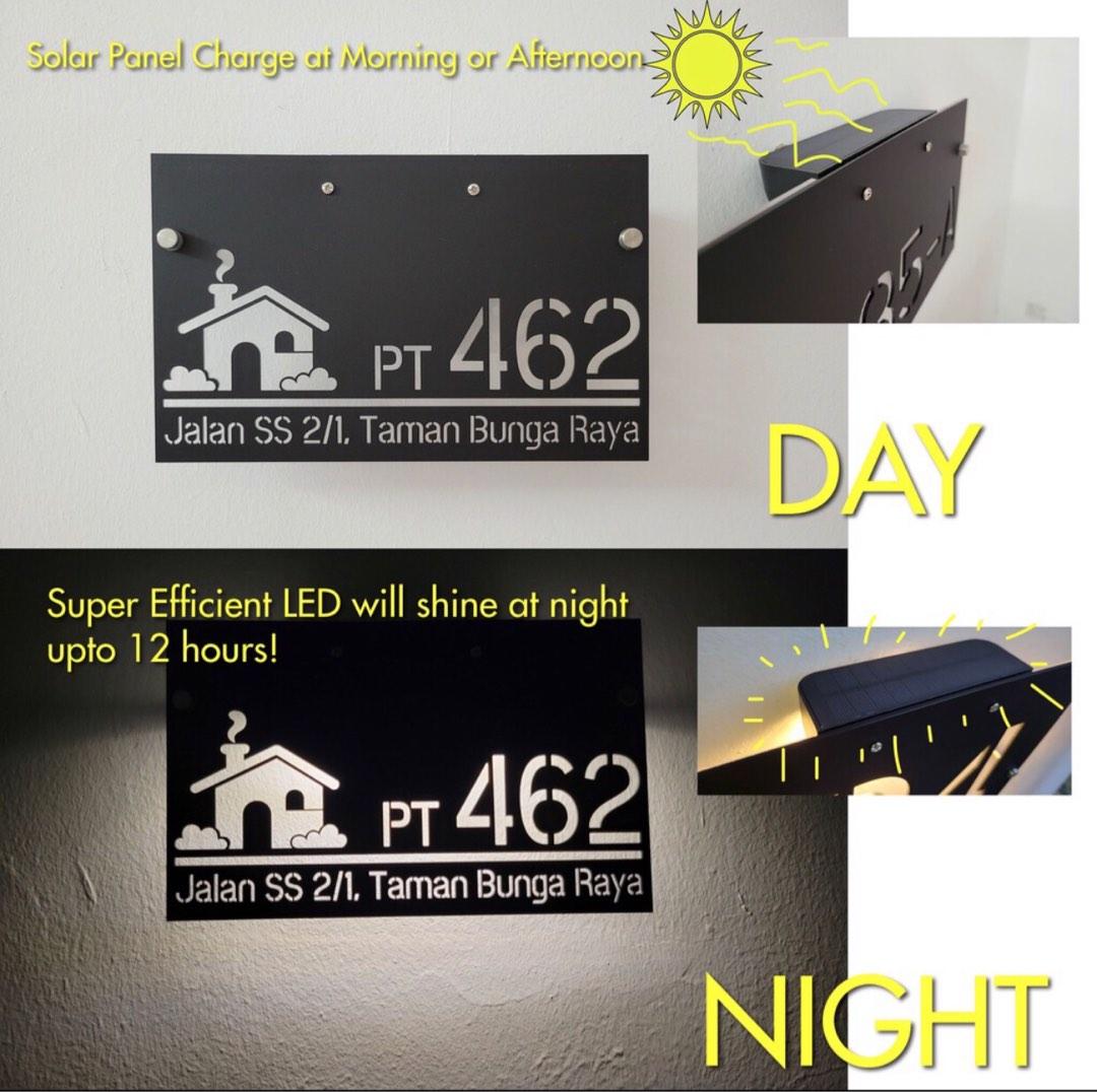 (Solar + LED) Modern Solar House Number & Address Sign Plate Tanda ...