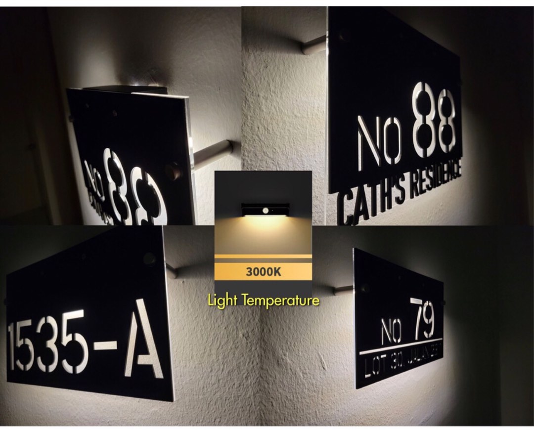 (Solar + LED) Modern Solar House Number & Address Sign Plate Tanda ...