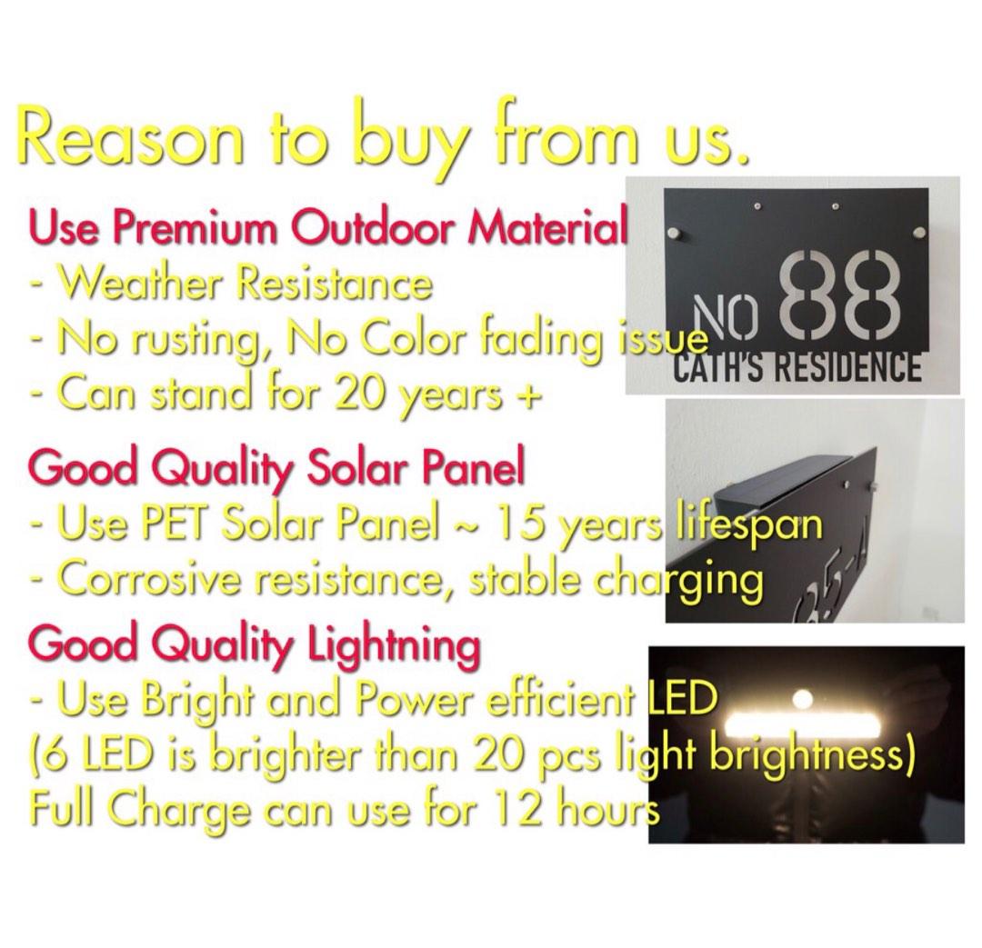 (Solar + LED) Modern Solar House Number & Address Sign Plate Tanda ...