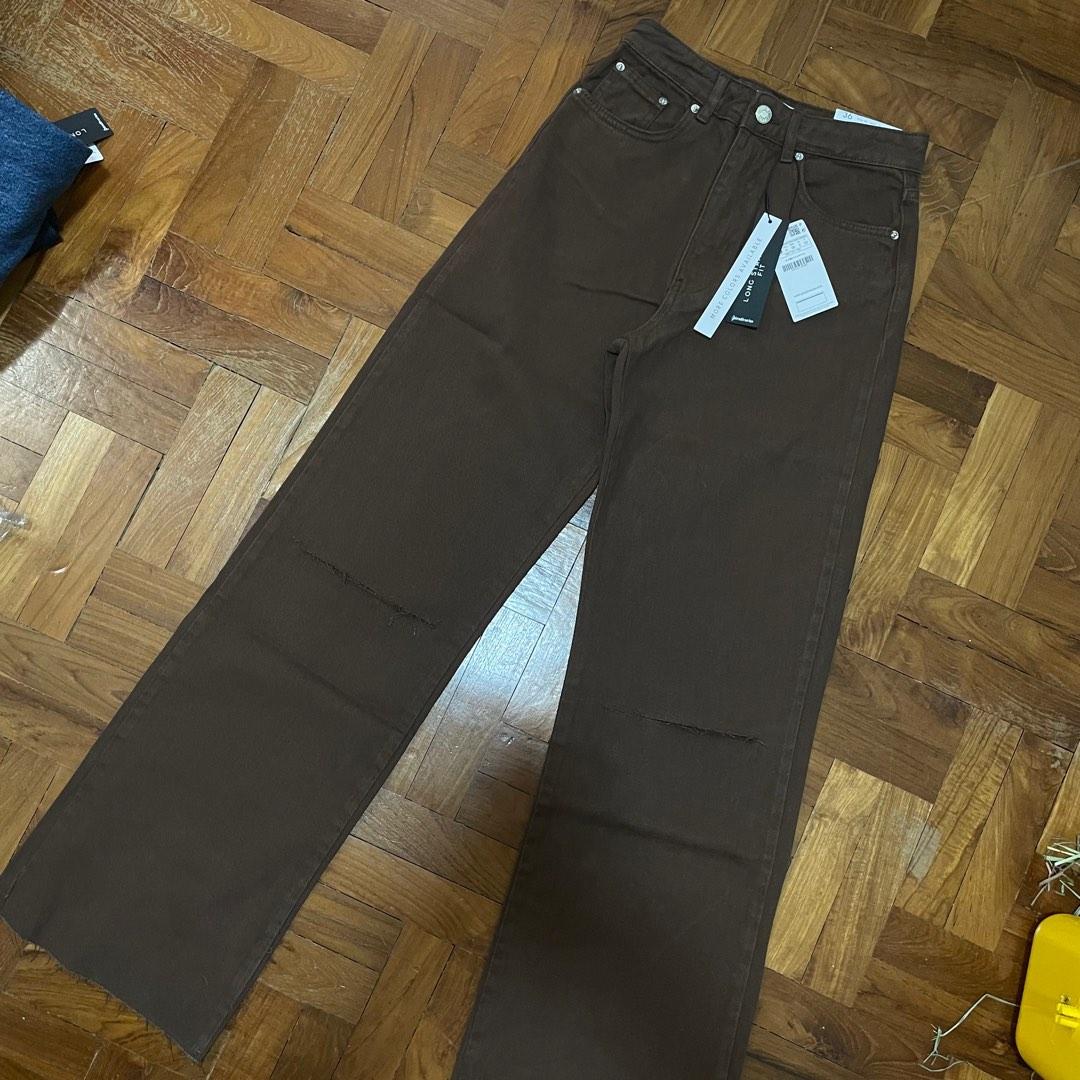 stradivarius brown ripped jeans, Women's Fashion, Bottoms, Jeans ...