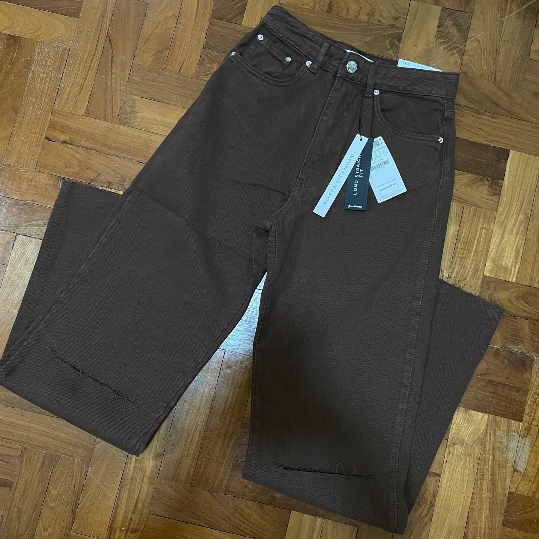 stradivarius brown ripped jeans, Women's Fashion, Bottoms, Jeans ...