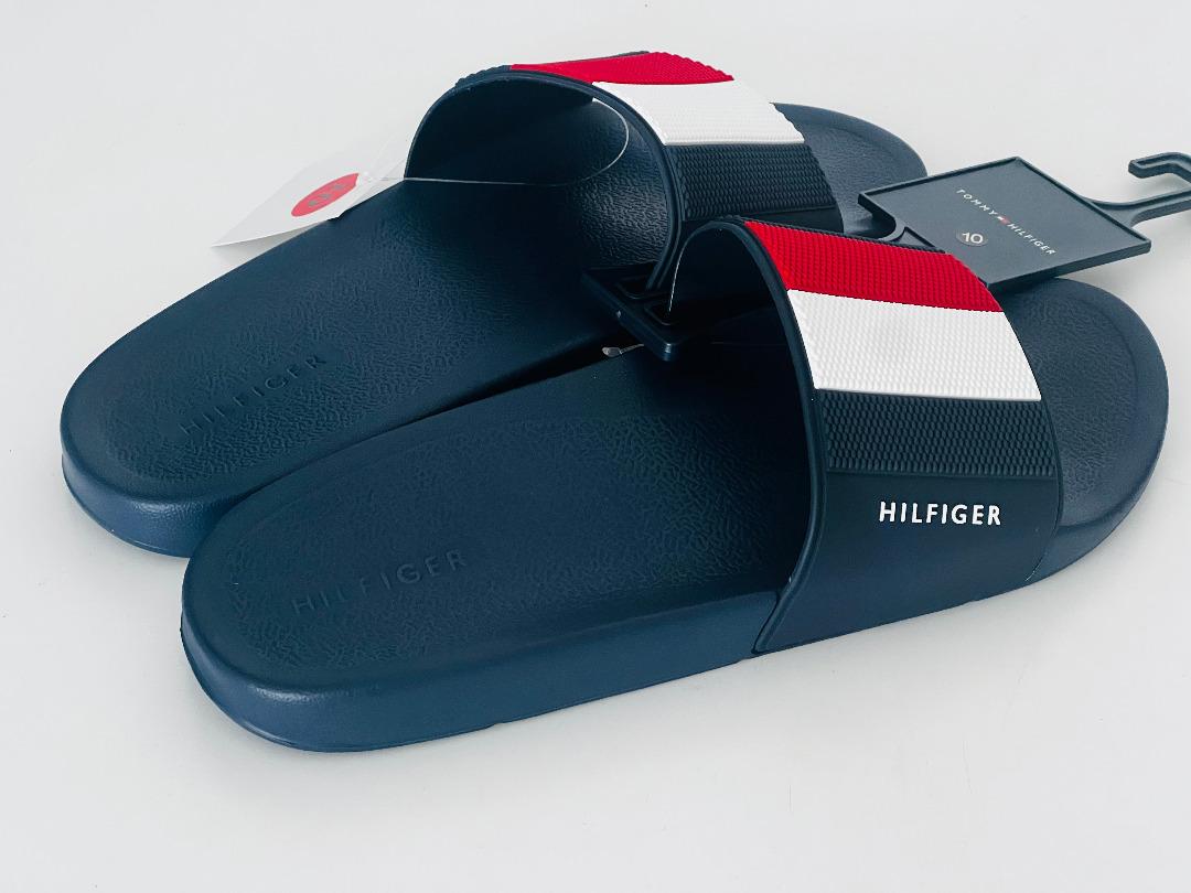 TOMMY HILFIGER ELLORE LOGO MEN'S DARK BLUE POOL SLIDES SANDALS US 10 EU ...