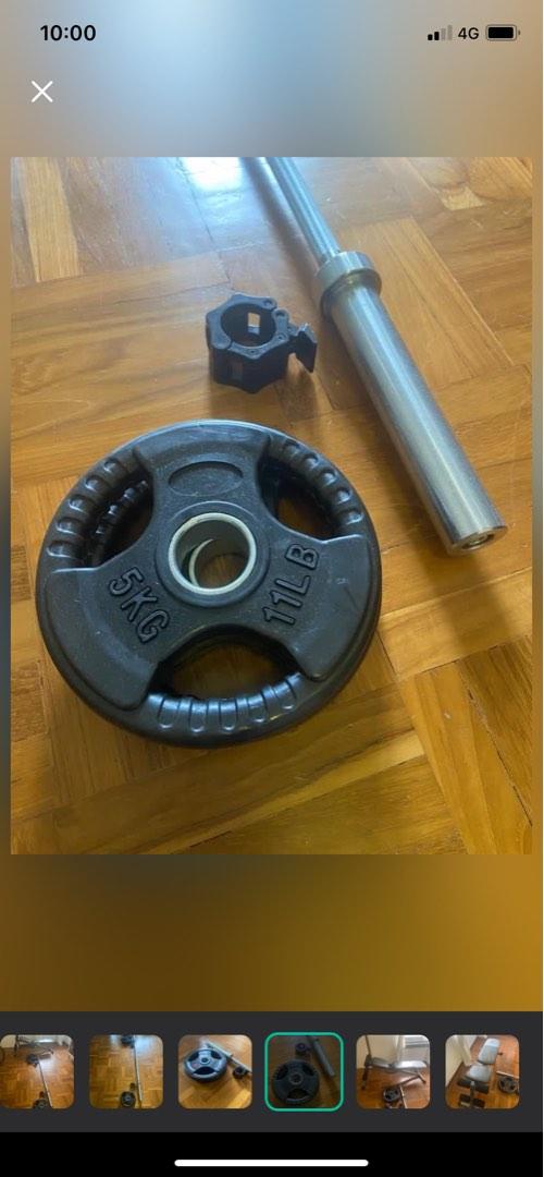 Weight lifting bar with plates, clips and bench, Sports Equipment ...