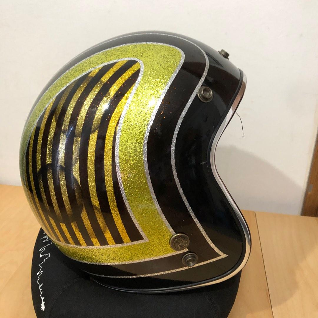 Yellow open face helmet, Motorcycles, Motorcycle Apparel on Carousell