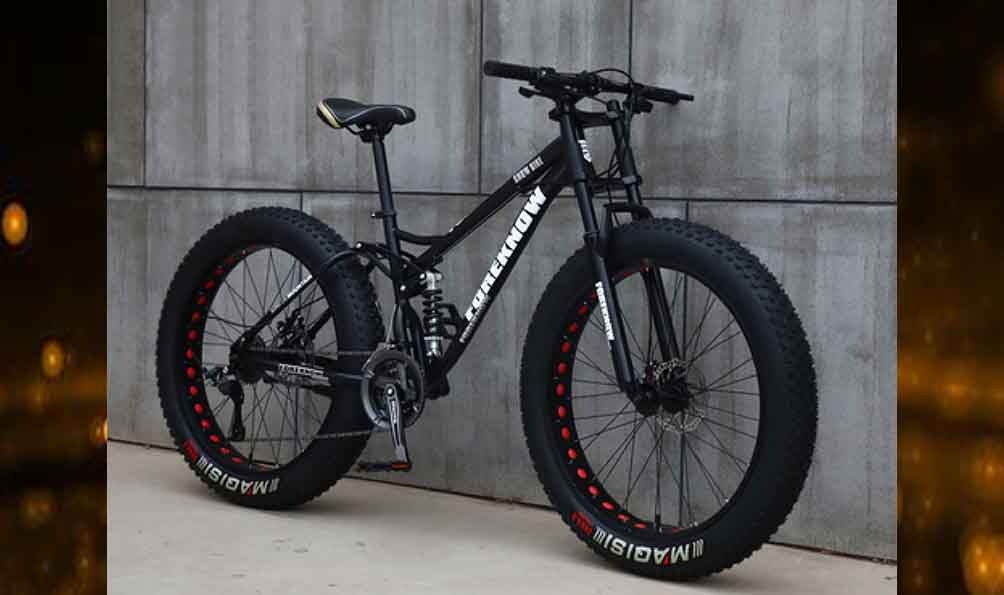 26 Inch 21 Speed Foreknow Fat bike [Black] Shimano Gear fatbike 26" Full suspension Mountain ...