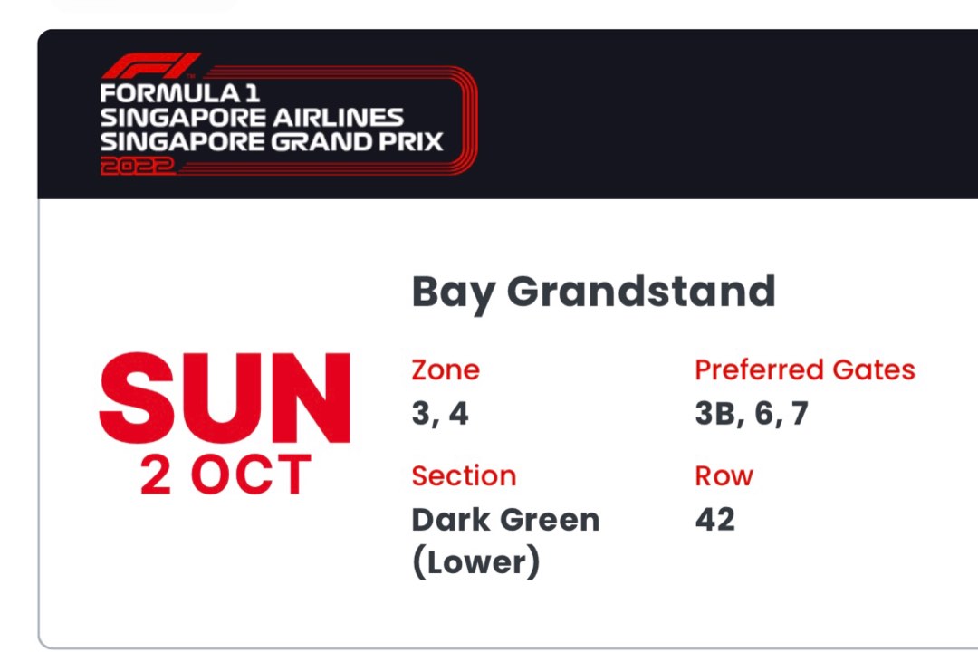 2 x F1 Sunday Bay Grandstand Zones 3&4, Tickets & Vouchers, Event ...