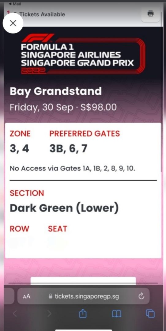2 Friday Formula 1 (F1) Bay Grandstand tickets, Tickets & Vouchers ...