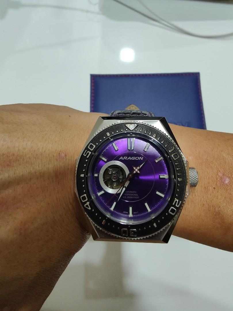 Aragon DF-47 Automatic Open Heart Purple Dial Watch, Men's Fashion ...