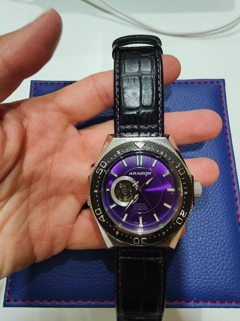 Aragon DF-47 Automatic Open Heart Purple Dial Watch, Men's Fashion ...