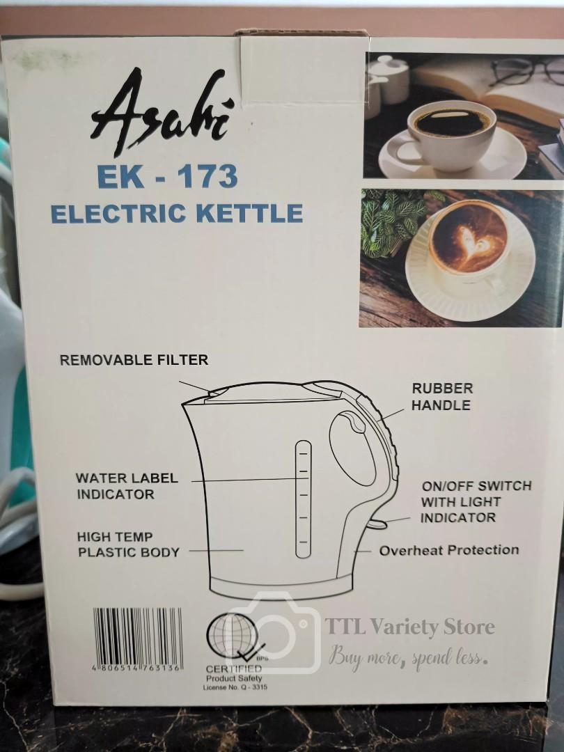 Asahi EK 173 1.7L Electric Kettle, TV & Home Appliances, Kitchen ...