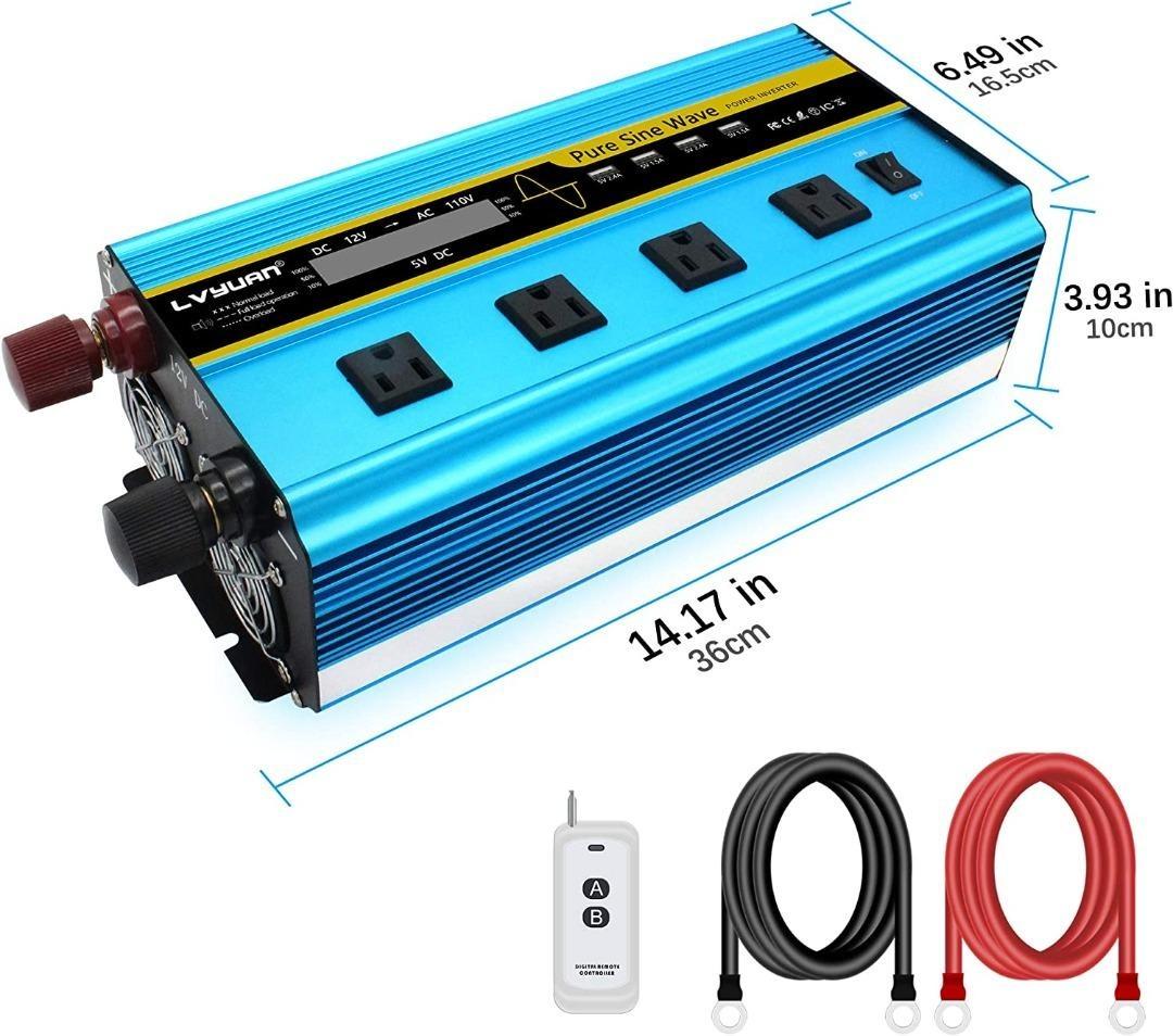 [B2071] LVYUAN Pure Sine Wave Inverter 3000 Watt Inverter 12V to 110V DC to AC with Remote ...
