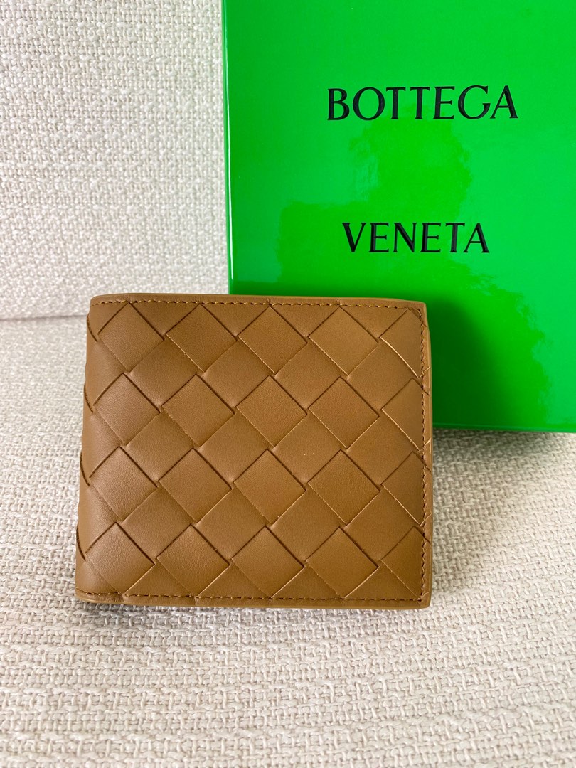 BV BOTTEGA VENETA Brown Leather Men’s Bifold Wallet 100% AUTHENTIC ...