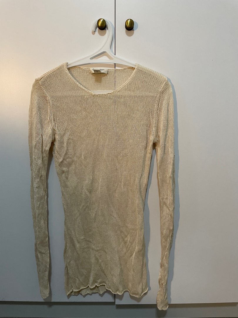 Calvin Klein Cream Mesh Top, Women's Fashion, Tops, Longsleeves on ...