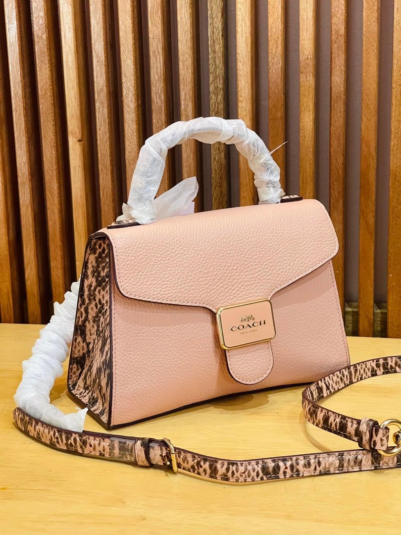 Coach Snake Embossed trim pepper satchel in Shell pink, Women's Fashion ...