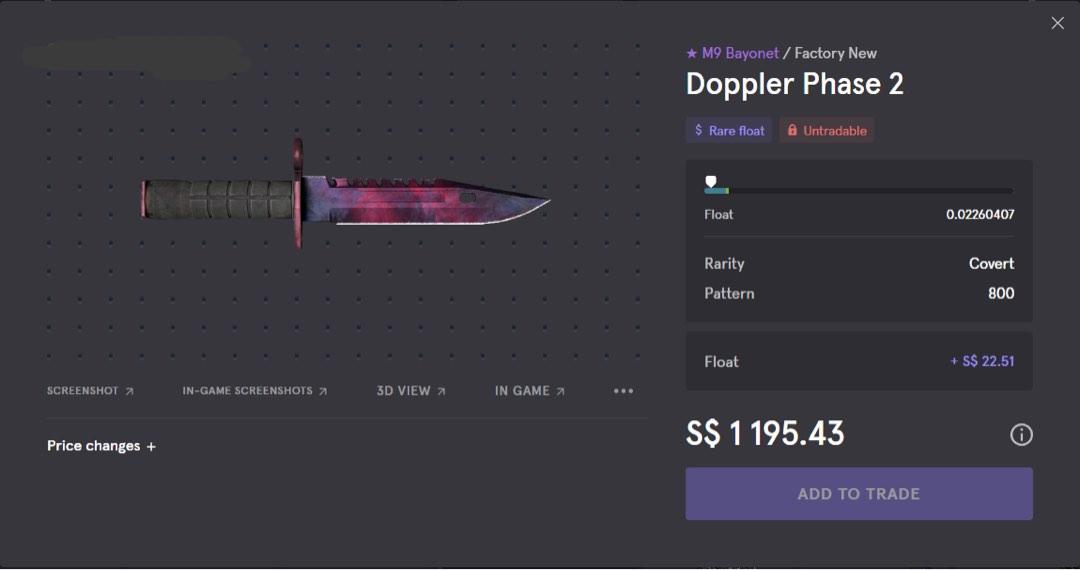 Csgo M9 bayonet doppler p2 fn, Video Gaming, Gaming Accessories, In-Game Products on Carousell