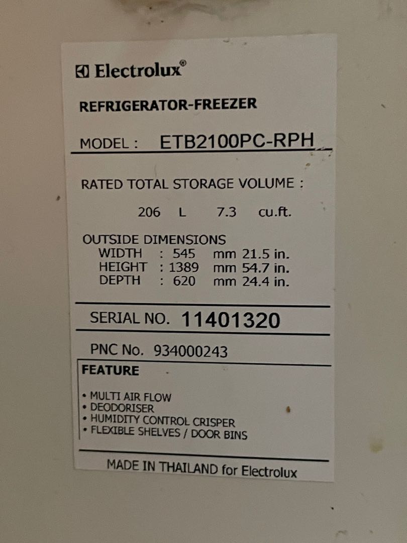 Electrolux Refrigerator 7.3 cu.ft., TV & Home Appliances, Kitchen Appliances, Refrigerators and ...