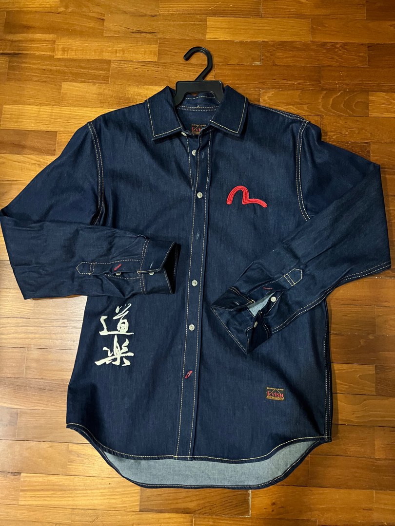 Evisu heritage custom denim shirt, Men's Fashion, Tops & Sets, Formal ...