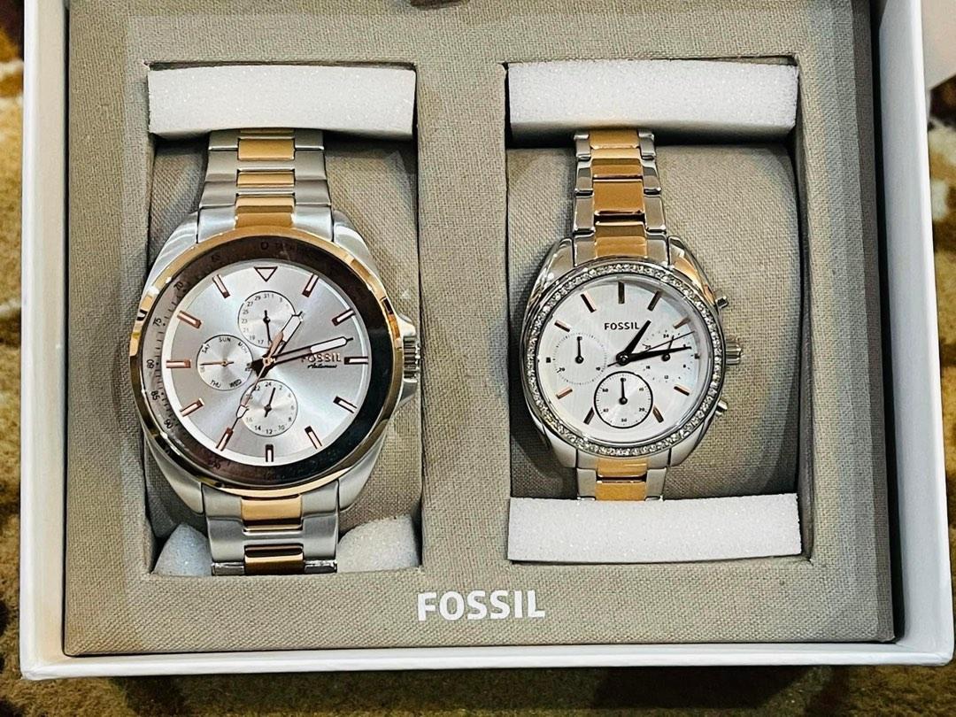 Fossil Couple Watch Two Tone Stainless Steel BQ2661SET, Men's Fashion ...