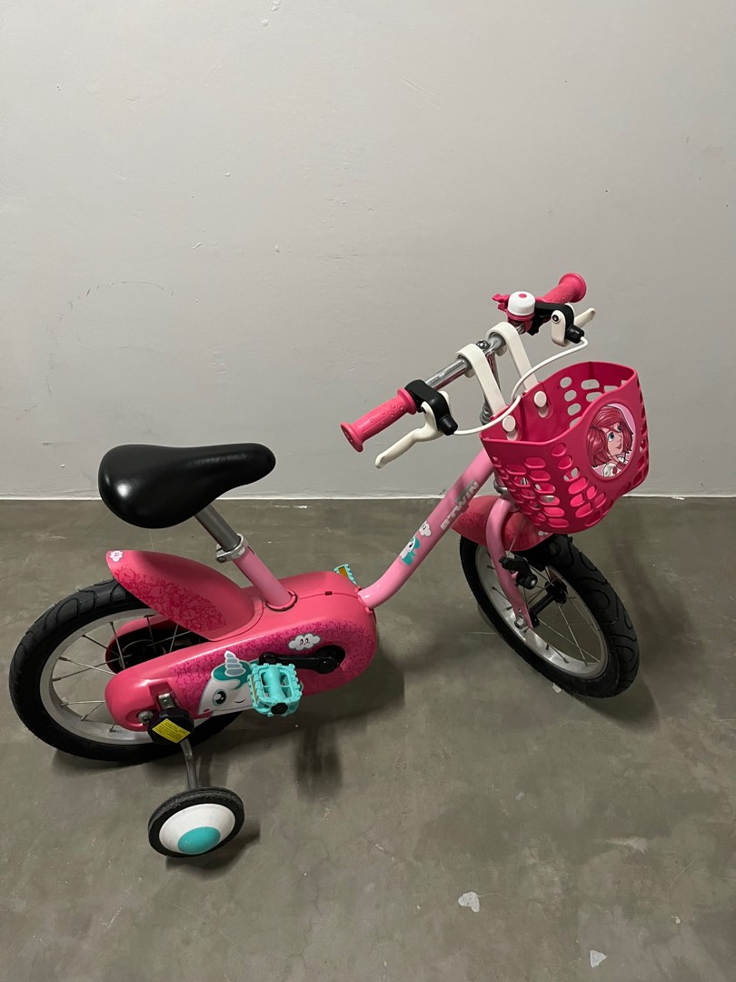 Girls Kids Bike Btwin 14 inch Unicorn 500 3-5 years - Pink, Sports ...