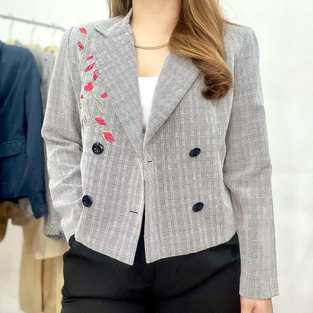 HQ plaid gray blazer, Women's Fashion, Coats, Jackets and Outerwear on ...