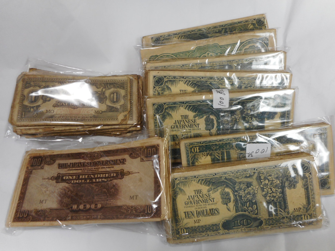 japanese occupation banana money, malaya silver $10000, silver QEII ...