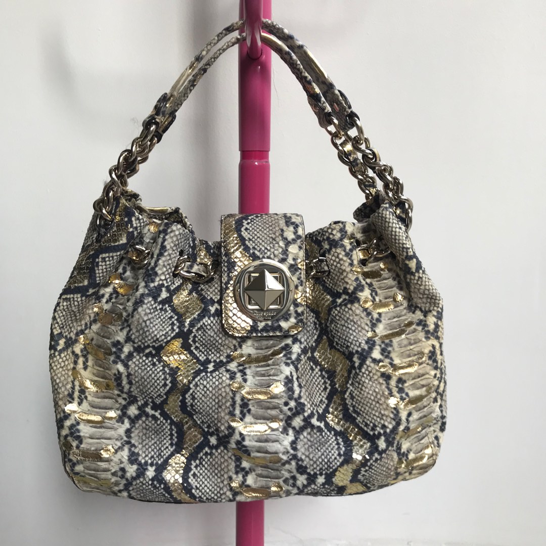 Kate Spade Cala Luna Mae Gold Python Embossed Leather Hobo Bag, Luxury ...