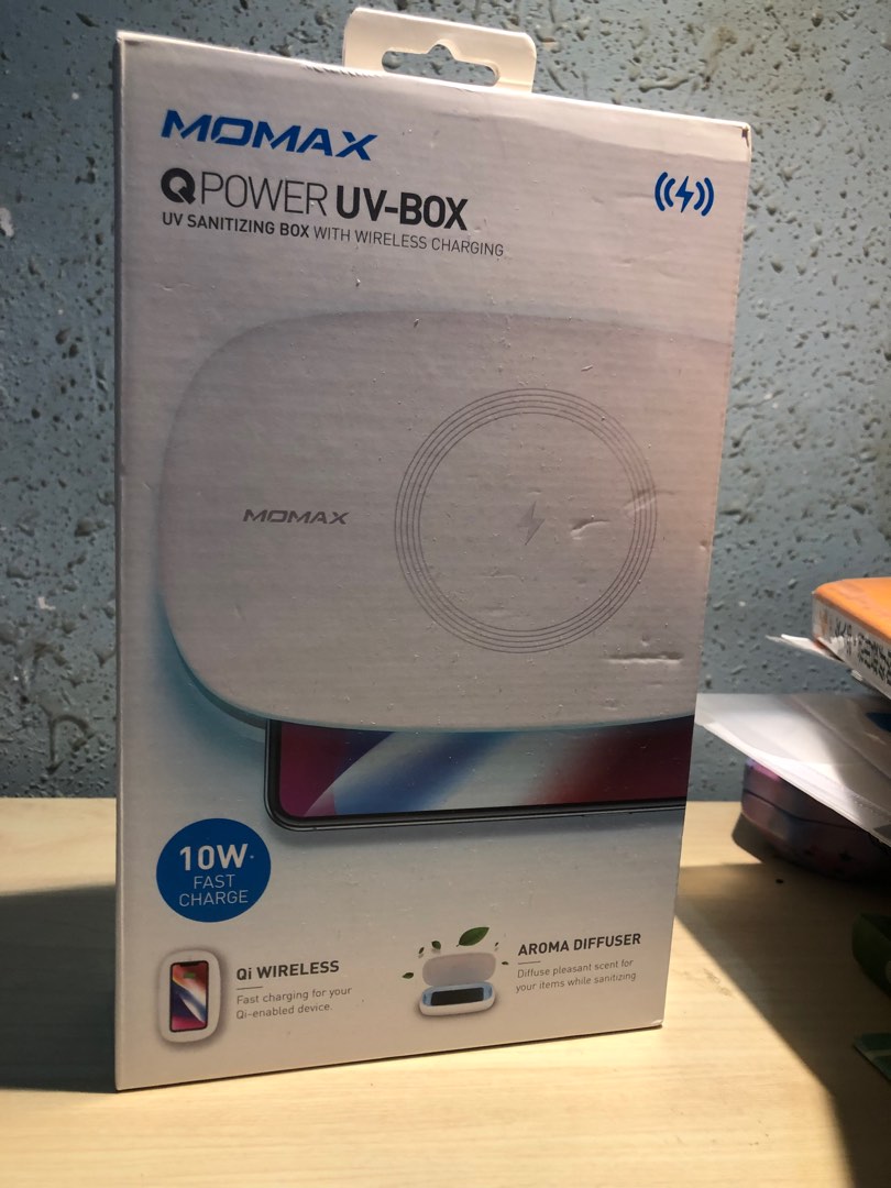 Momax power uv-box 無線充電紫外線盒 白色 殺菌, 手提電話, 電話及其他裝置配件, 電池及充電器 - Carousell