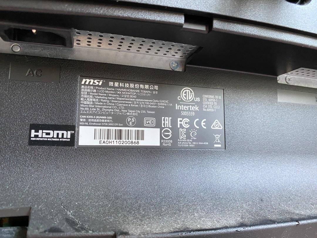 MSI Optix G24 75hz Curved Gaming Monitor 24寸曲面電競顯示器 曲面mon pc monitor 打機 ...