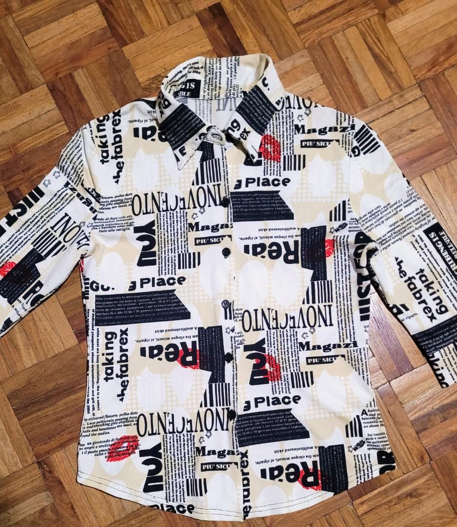 Newspaper Themed Button Down Blouse, Women's Fashion, Tops, Blouses on ...