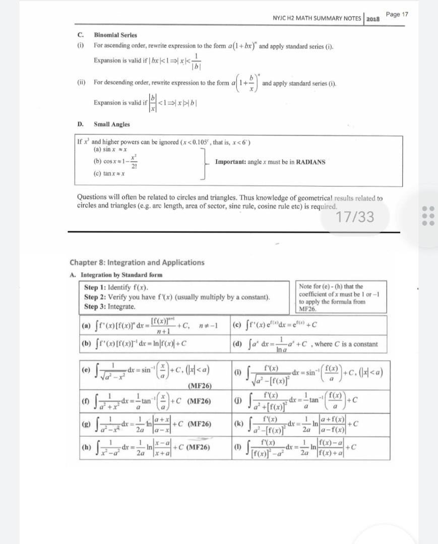 NYJC H2 Math Summary Notes (Softcopy & Hardcopy), Hobbies & Toys, Books ...