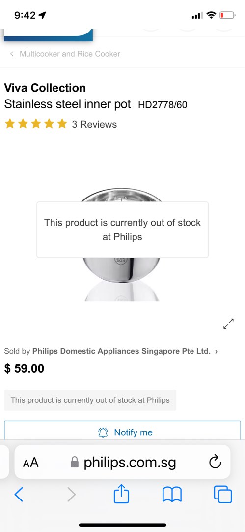 Philips pressure cooker stainless steel inner pot HD2139 n HD2145 ...