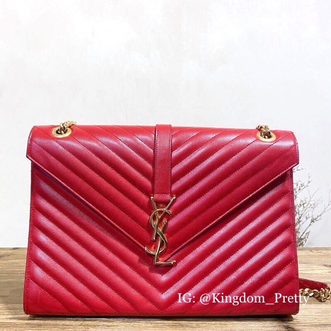 Pre-order YSL Saint Laurent Envelope Flap Grain De Poudre Leather Red ...