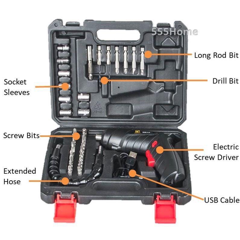 Rechargeable Cordless Drill set (47pcs ), Furniture & Home Living, Home ...