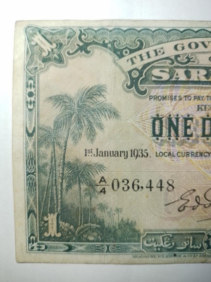 Sarawak One dollar 1st January 1935, vf condition, No holes, No tear ...