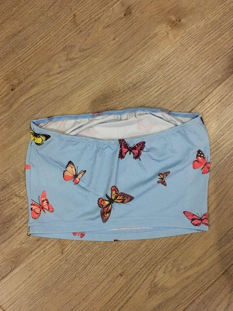 SHEIN Butterfly Tube Top in Blue, Women's Fashion, Tops, Sleeveless on ...