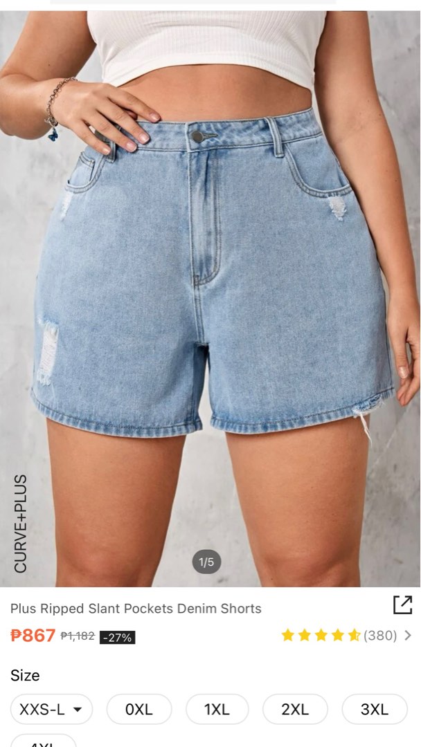 SALE !! SHEIN Curve Plus Size Ripped Washed Denim Shorts, Women's ...