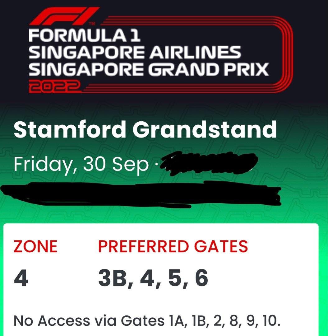 Singapore F1 GP Friday Stamford Grandstand ticket, Tickets & Vouchers ...
