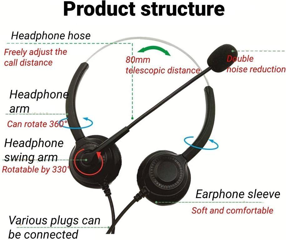 USB headset, call center with microphone, mute function and noise ...