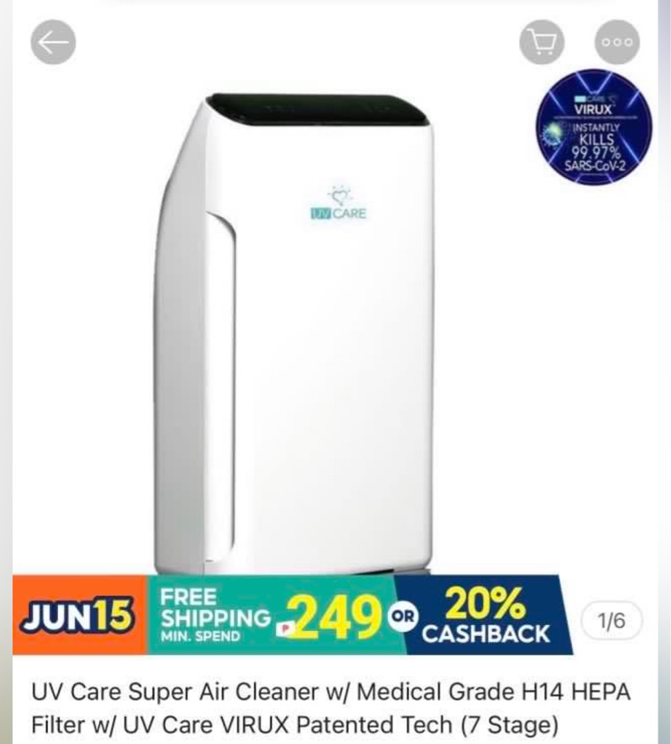 UV Care Super Air Cleaner w/ Medical Grade H14 HEPA Filter w/ UV Care ...