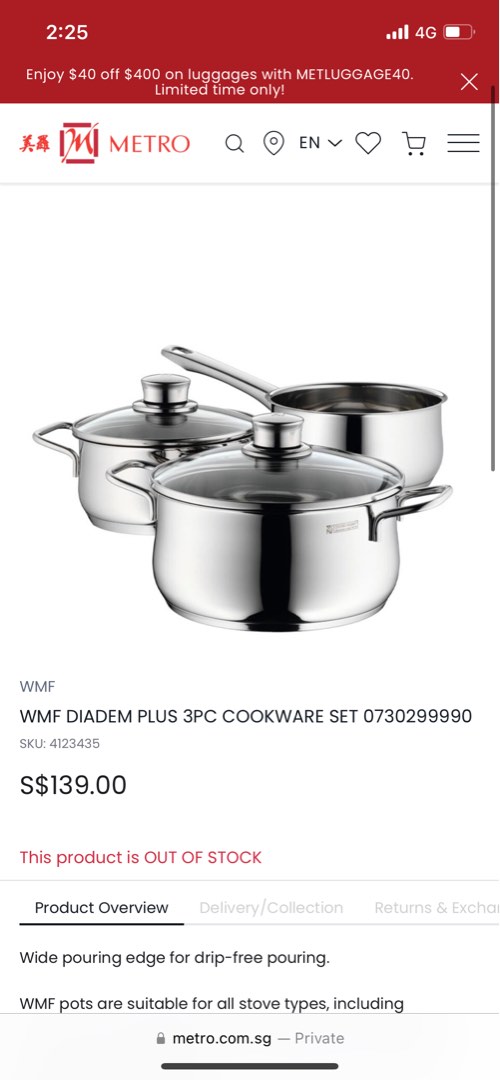 WMF Diadem plus 3 piece, Furniture & Home Living, Kitchenware ...