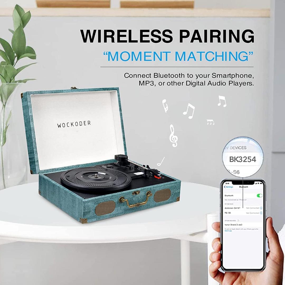 Wockoder Record Player with Speakers Turntable Wireless Portable LP ...