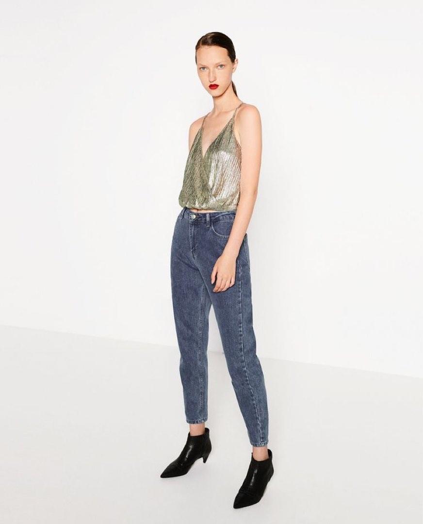 Zara Metallic Silver Gold Wrap Surplice Cami Top, Women's Fashion, Tops ...