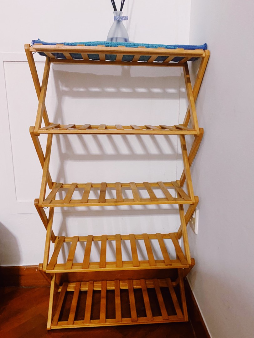 Foldable 5 Tier Bamboo Shoe Rack or Plant Rack, Furniture & Home Living ...