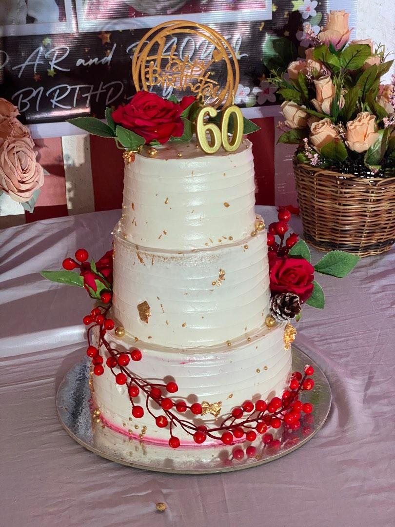 60th Birthday Cake. 3 Tier, Food & Drinks, Other Food & Drinks on Carousell