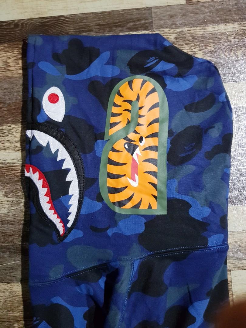 A BATHING APE| BAPE SHARK WGM FULL ZIP CAMOUFLAGE HOODIE JACKET (BLUE ...