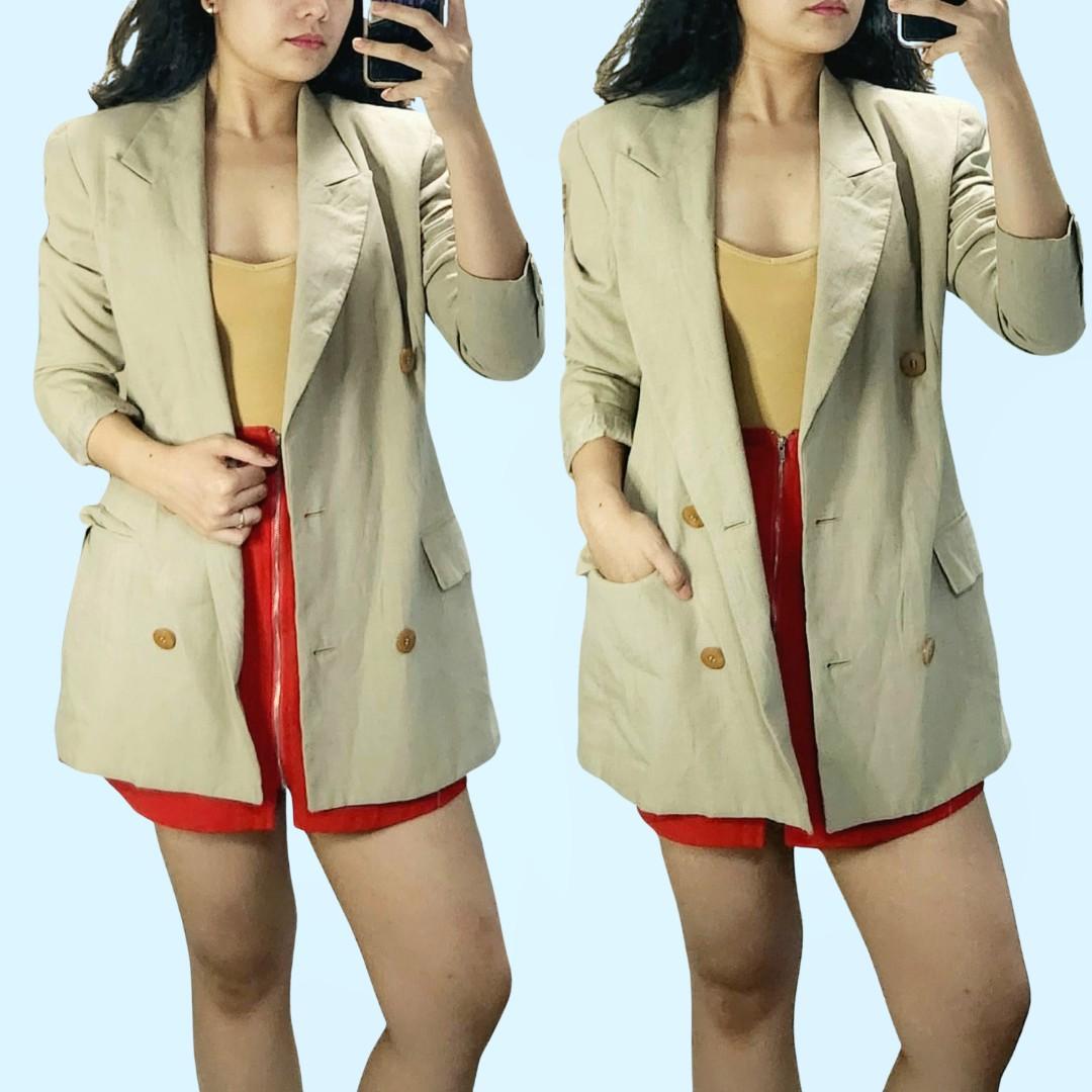 Beige Formal Long Blazer, Women's Fashion, Coats, Jackets and Outerwear ...